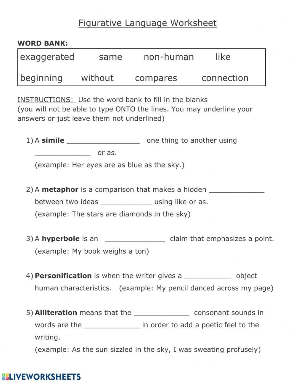 Using Figurative Language Worksheet Have Fun Teaching Worksheets Using Figurative Language Worksheet Have Fun Teaching Worksheets