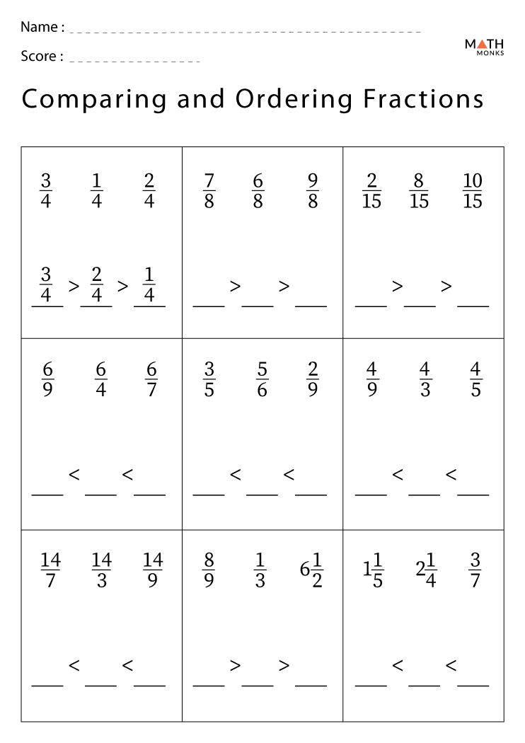Comparing Fractions Free Activity Sheet Comparing Fractions Free Activity Sheet