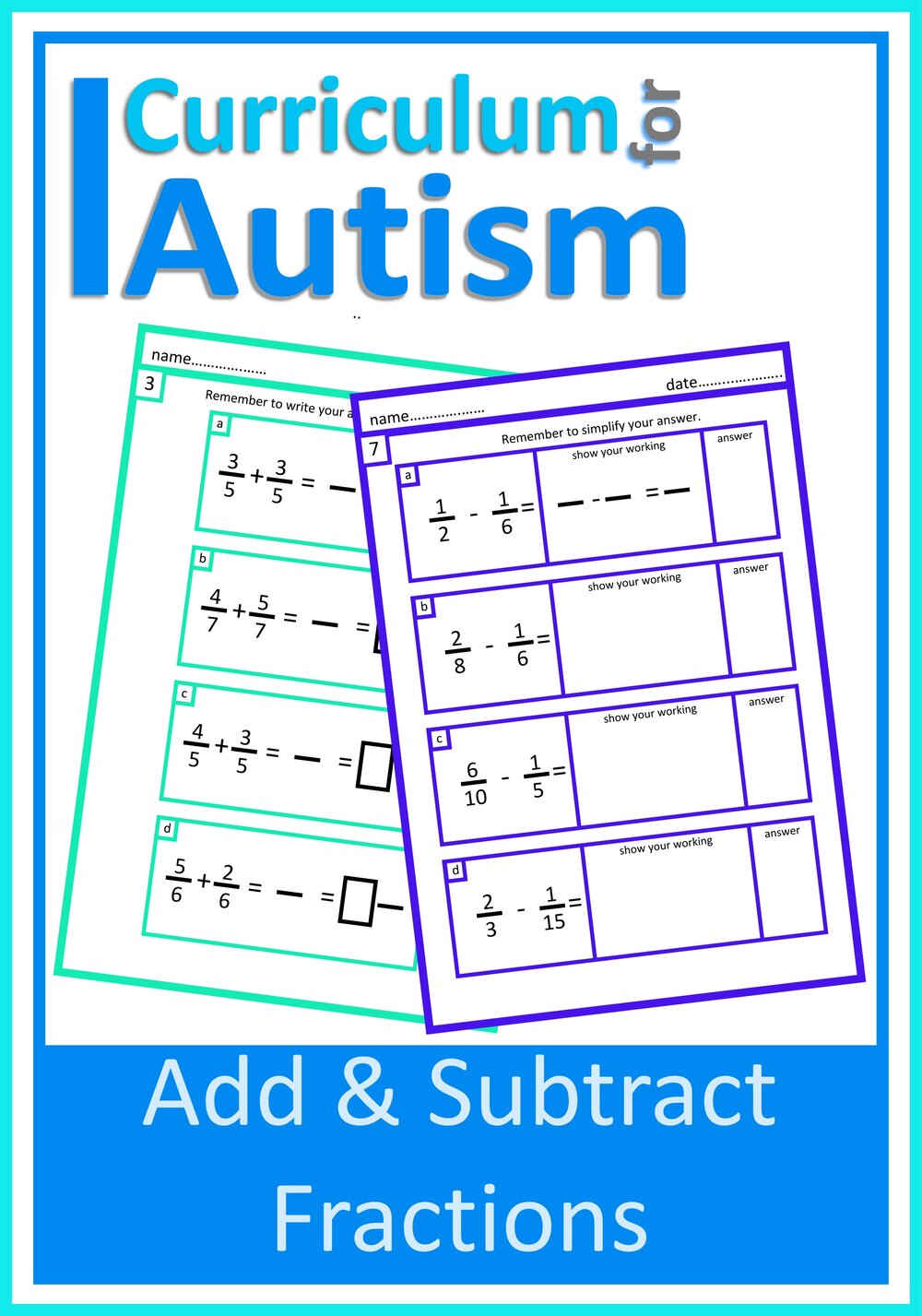 Subtracting Unlike Fractions Worksheets Teaching Resources