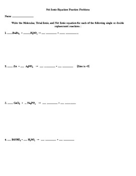 OneClass: Balance and Solve for Net Ionic Formulas Pre-Lab - Worksheets ...