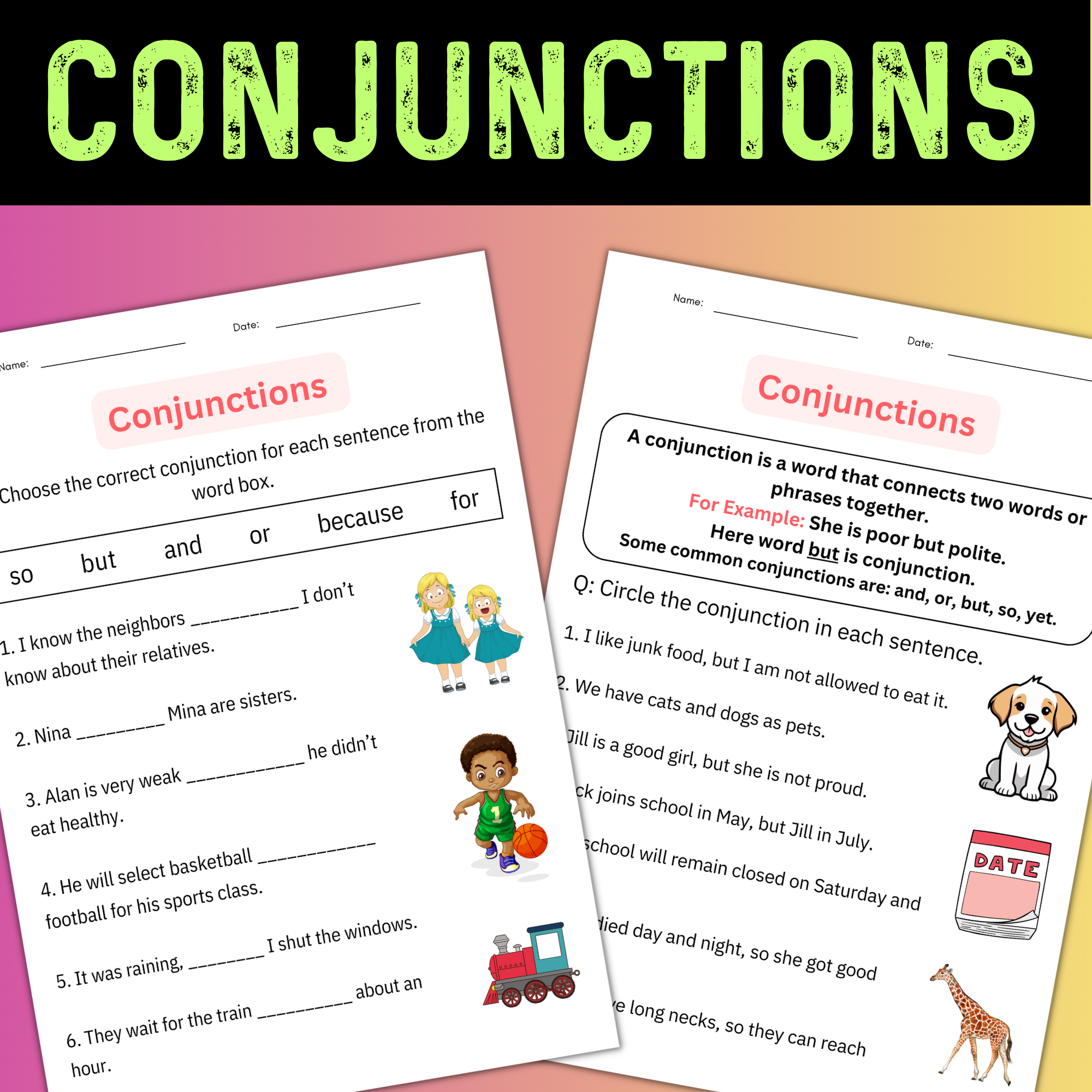 English Conjunction And Worksheet 2 Grade 3 - Worksheets Library