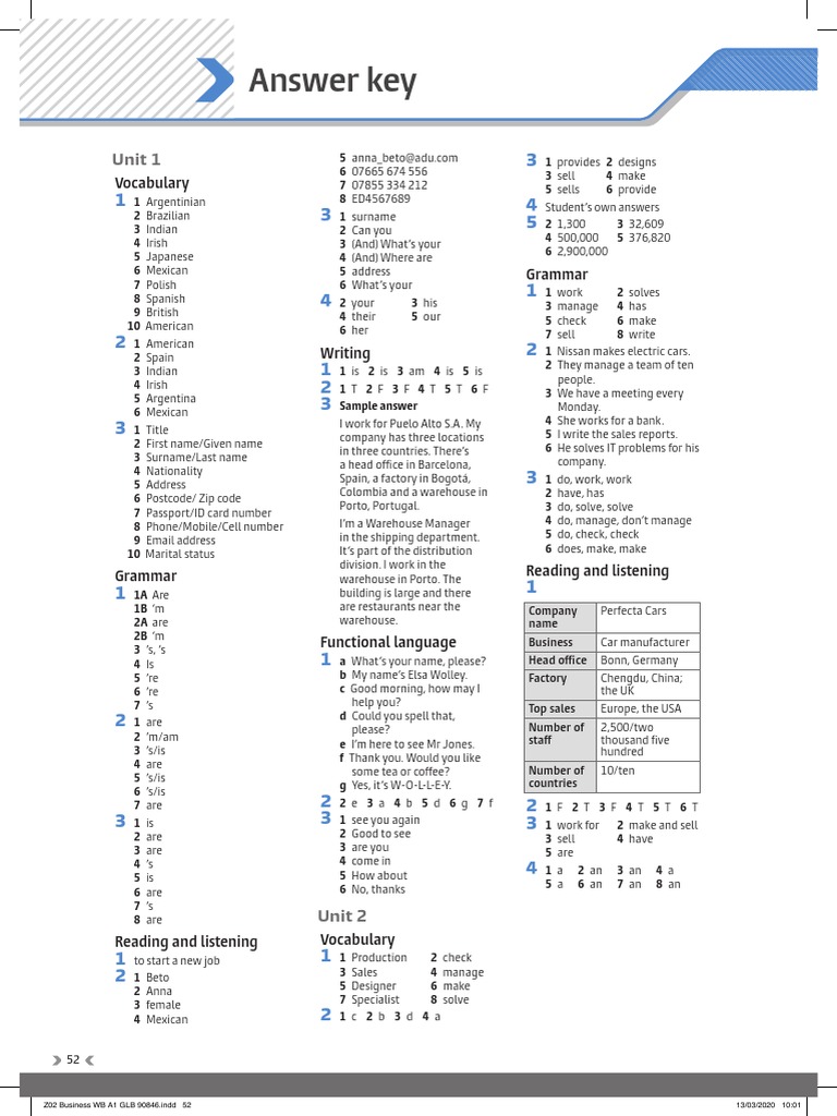 Answer Key: Unit 1 | PDF - Worksheets Library