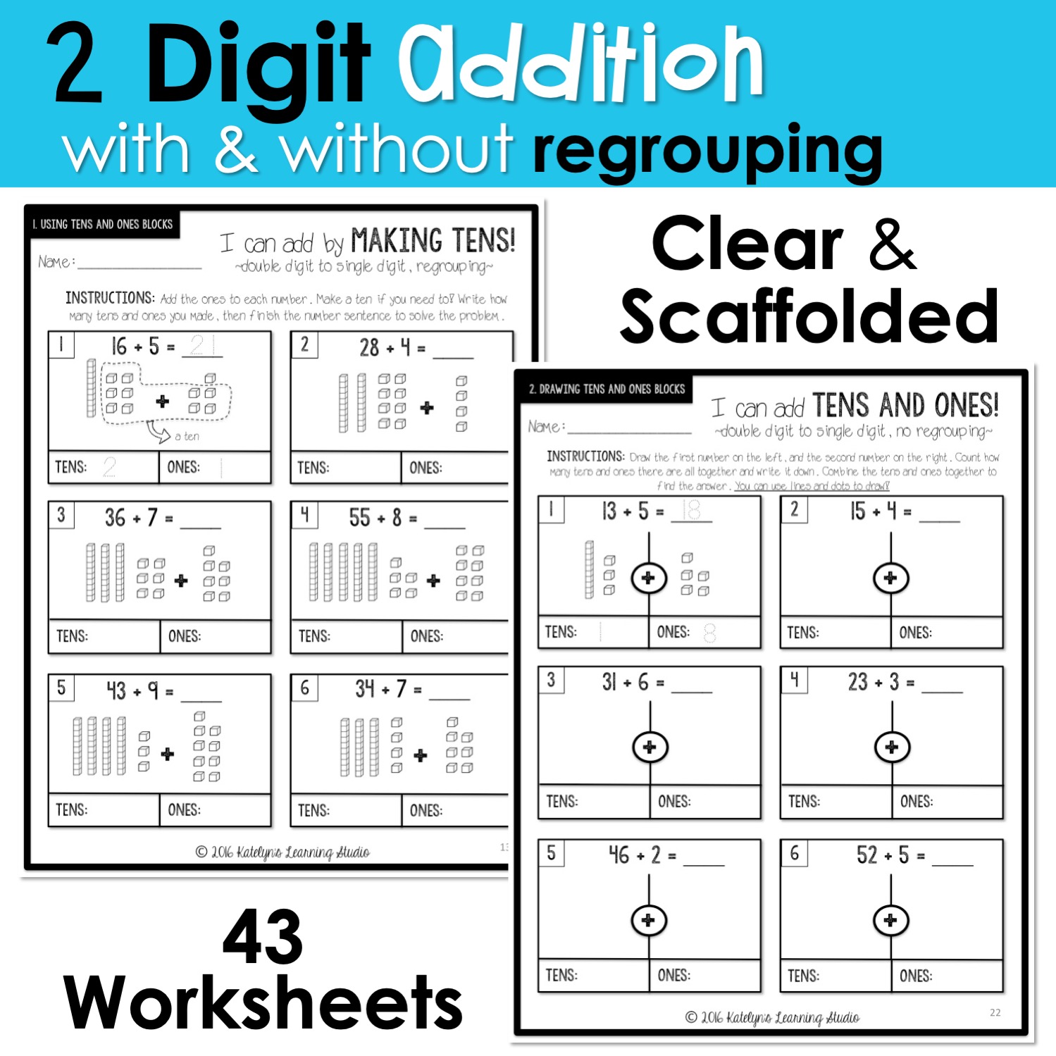 2 Digit Addition with Regrouping Worksheets - First Grade Math ...