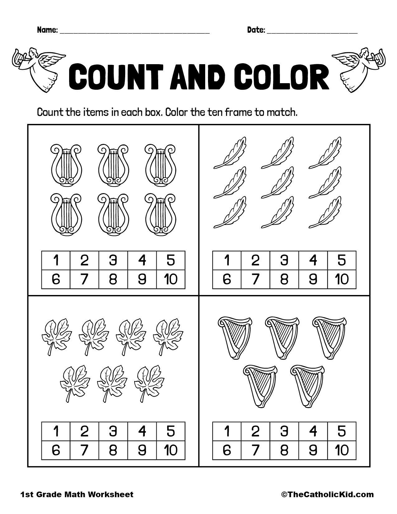Count & Color - 1st Grade Math Worksheet Catholic - TheCatholicKid.com ...
