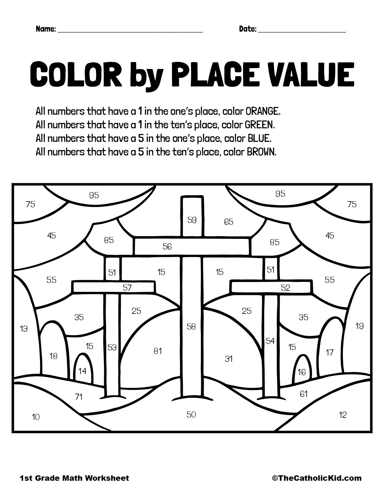 Color by Place Value Printout - TheCatholicKid.com - Worksheets Library