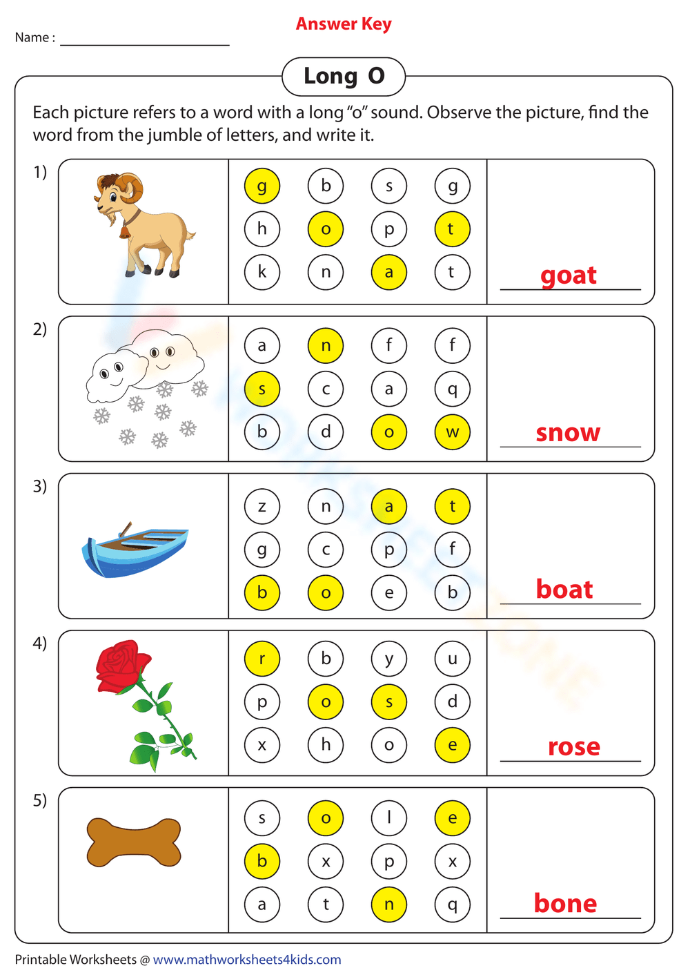 Long Vowel O Worksheet for Kindergarten - 1st Grade | Lesson ...