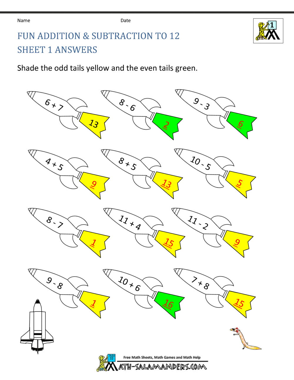 First Grade Addition and Subtraction Facts to 12 - Worksheets Library