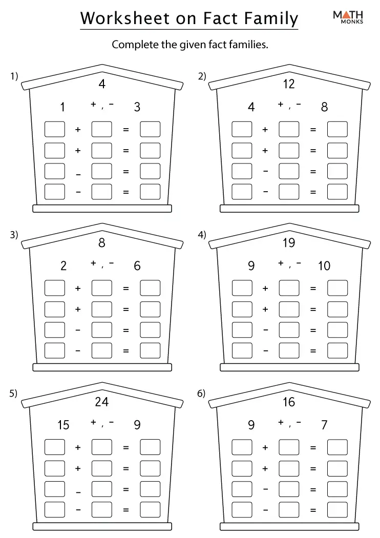 First Grade Fact Family Worksheets - Math Monks - Worksheets Library