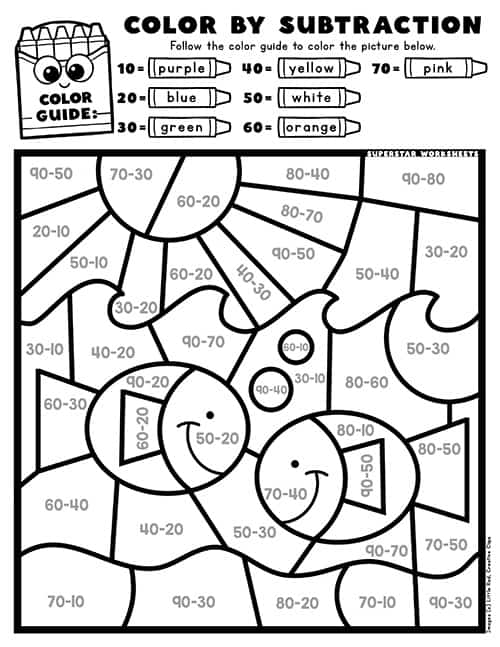 Subtraction Color By Number - Superstar Worksheets - Worksheets Library