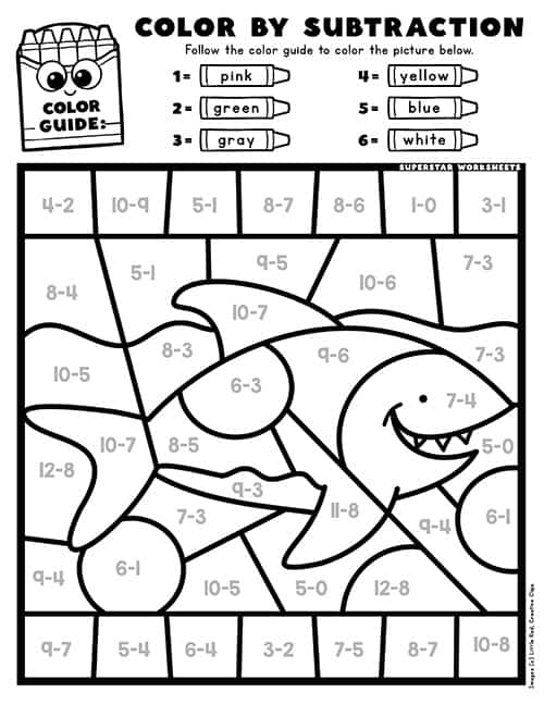 Subtraction Color By Number - Superstar Worksheets - Worksheets Library