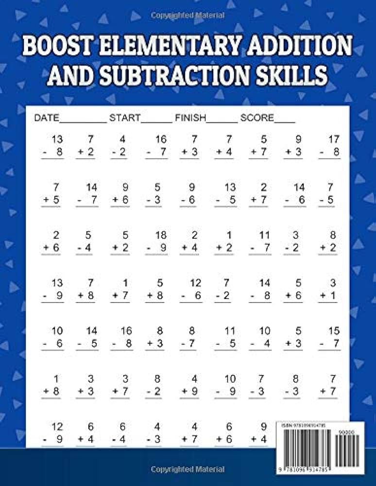Large Print Math Drills For 1st Grade: Addition and Subtraction ...