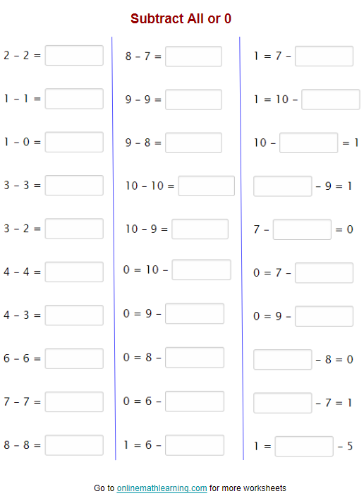 Free 1st grade subtracting zero worksheet, Download Free 1st grade ...