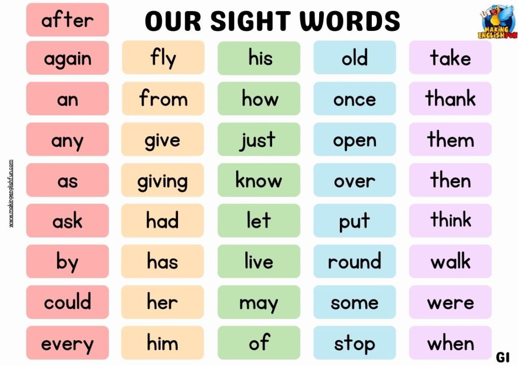 FREE Printable Grade 1 Dolch Sight Word ListMaking English Fun ...