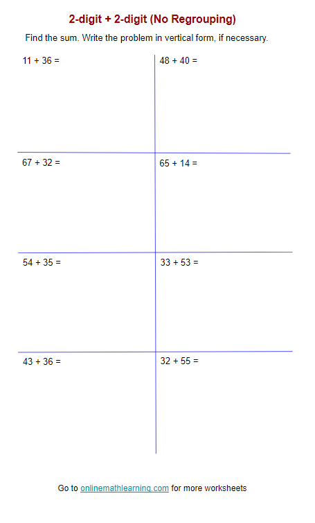 Free 2 digit addition worksheet for first grade, Download Free 2 digit ...