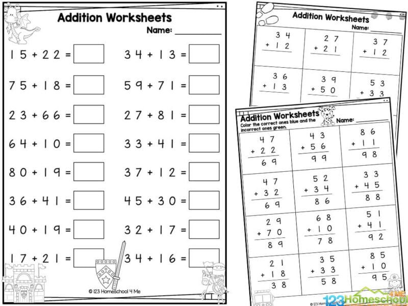 FREE Printable 2-Digit Addition Worksheets with / without Regrouping ...