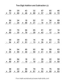 Two-Digit Addition and Subtraction (J) Worksheet for 1st Grade ...