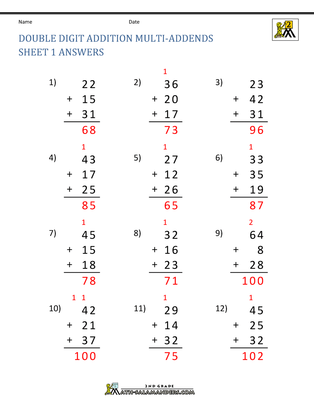 Double Digit Addition With Regrouping - Worksheets Library