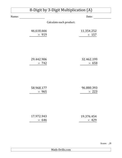 Multiplying 8 Digit By 3 Digit Numbers With Comma Separated