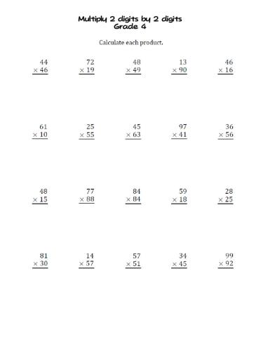 Free 2 digit multiplication worksheet 4th grade, Download Free 2 digit ...
