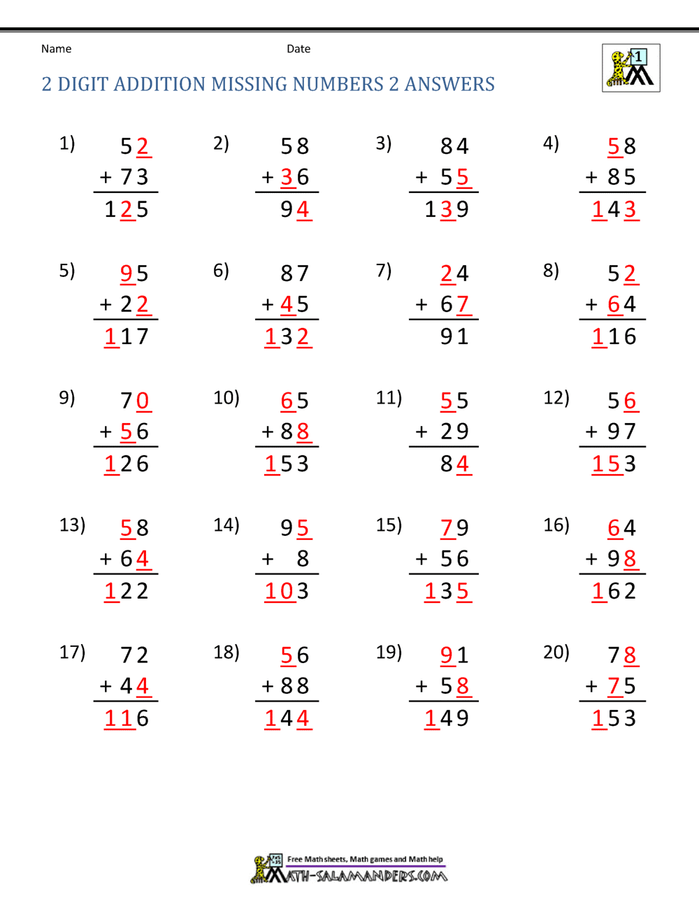 2 Digit Addition Worksheets - Worksheets Library