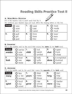Reading Skills Practice Test 1 (Grade 2) | Printable Test Prep and ...