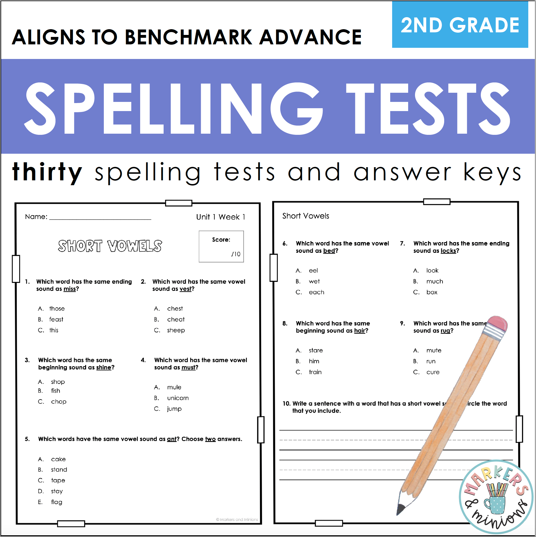 Benchmark Advance Second Grade Spelling Tests - Worksheets Library