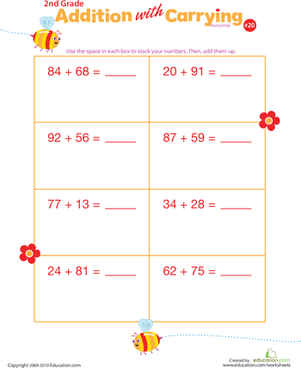 Addition with Carrying 20 | Worksheet | Education.com - Worksheets Library