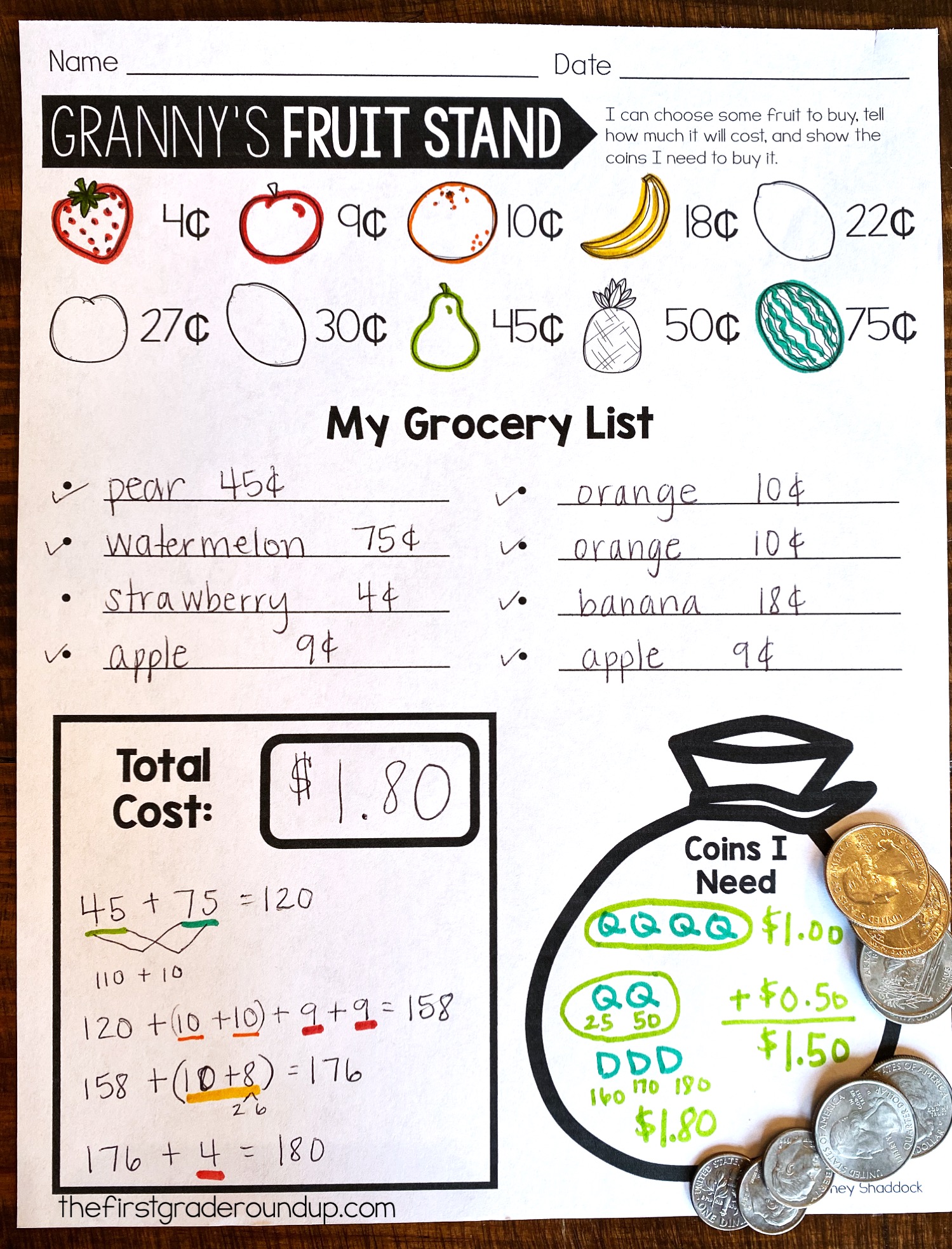 2nd Grade Math Worksheets - Money - Coin Values and Totals - How ...