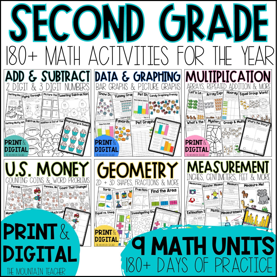 2nd Grade Math Worksheets and Activities YEAR BUNDLE Print and ...