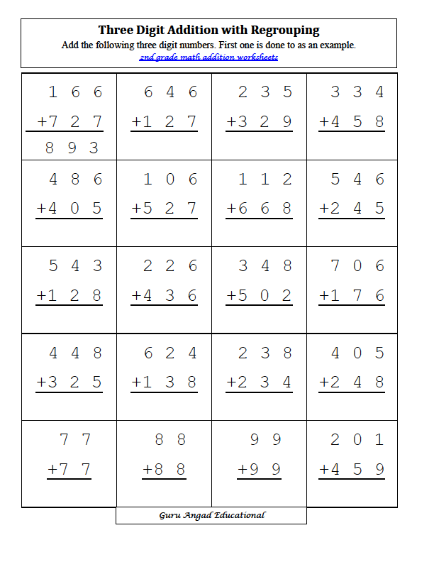 Free 3 digit addition regrouping worksheet 2nd grade, Download Free 3 ...