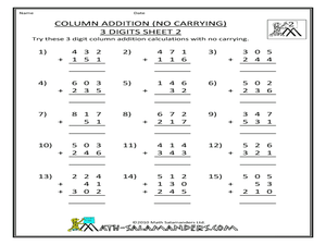Addition 3 Digit/no Regrouping Lesson Plans & Worksheets - Worksheets ...