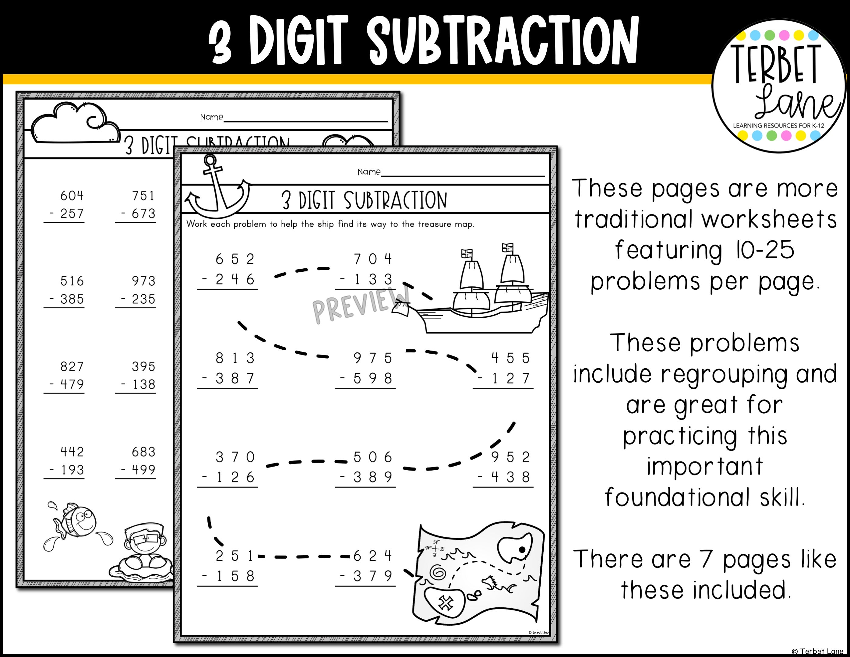 3 Digit Subtraction With and Without Regrouping Math Worksheets ...