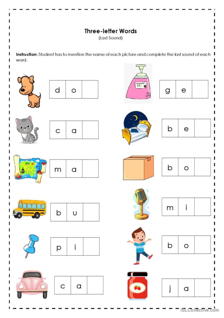Three letter Words Last Sound English ESL Worksheets Pdf Doc