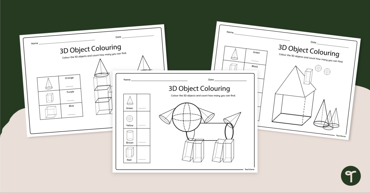Count and Colour by 3D Objects - Worksheet | Teach Starter - Worksheets Library
