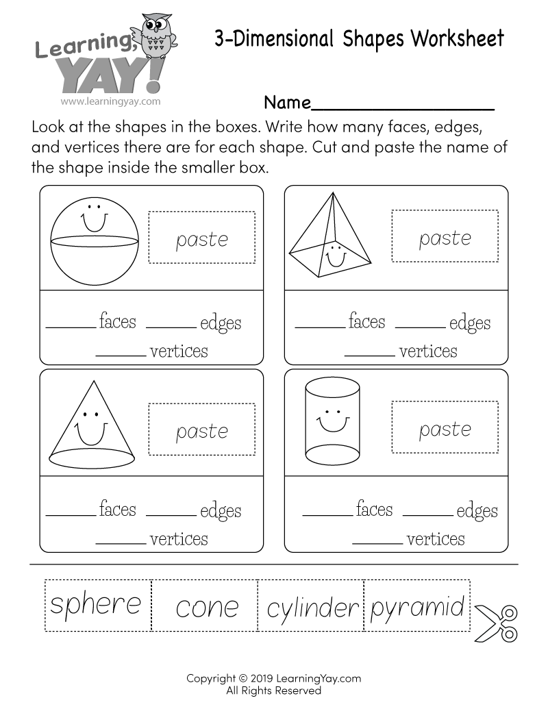 3-Dimensional Shapes Worksheet for 1st Grade (Free Printable ...