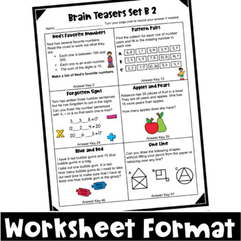 Math Brain Teasers Bundle: Task Cards & Worksheets: Math Problems ...