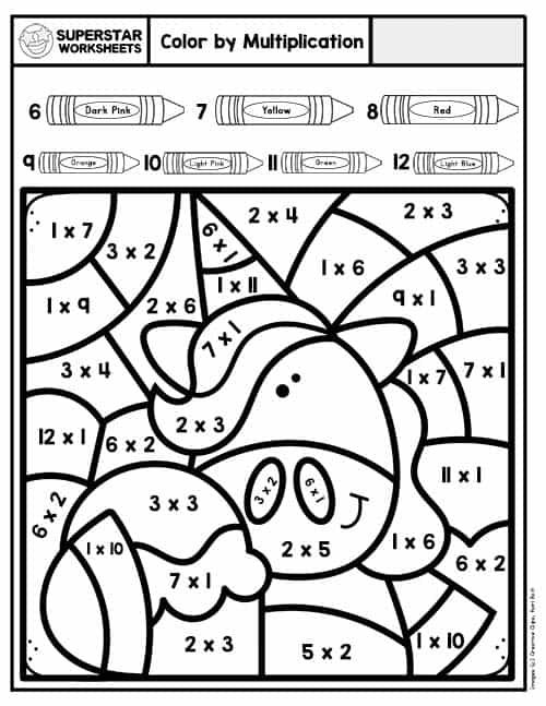 Multiplication Color By Number - Superstar Worksheets - Worksheets Library
