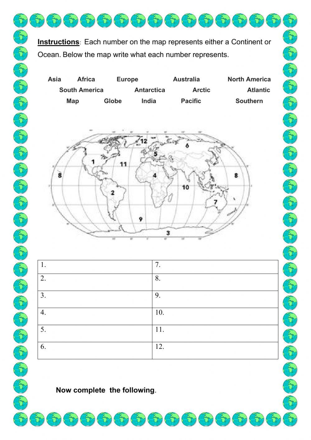 Continents and Oceans worksheet | Live Worksheets - Worksheets Library