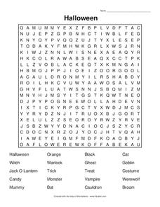 Halloween Word Search Worksheet for 2nd - 3rd Grade | Lesson Planet ...
