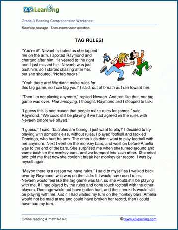Grade 3 Reading Comprehension Exercises | K5 Learning - Worksheets Library