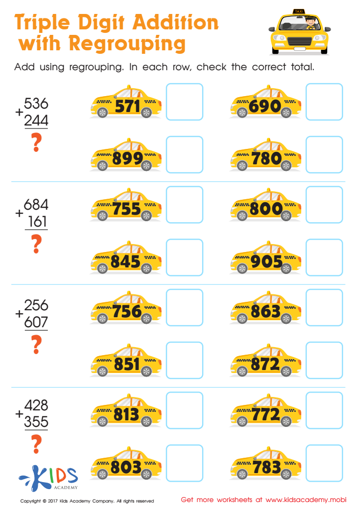 Triple Digit Addition with Regrouping Worksheet: Downloadable PDF ...