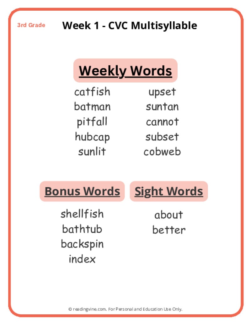 3rd Grade Spelling Words - Free, Printable 36 Week List - Worksheets ...