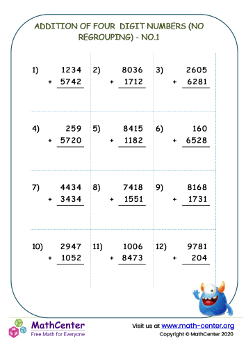 Addition of four digit numbers (no regrouping) - no.1 | Worksheets ... - Worksheets Library