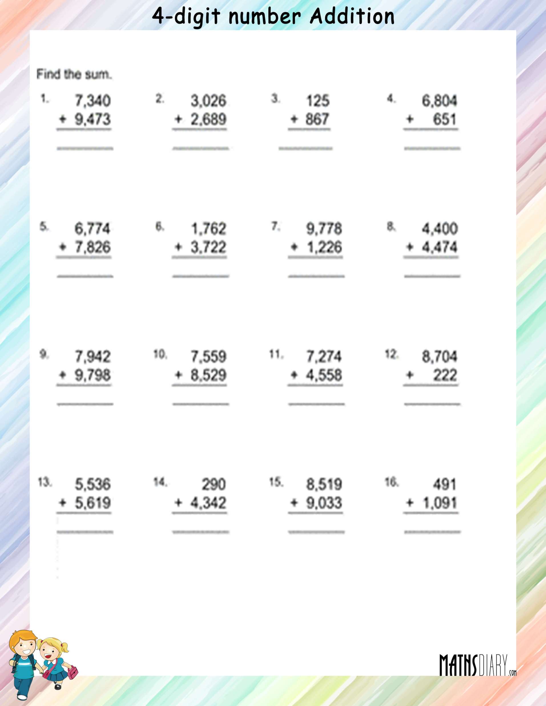 Free 4 digit addition worksheet for, Download Free 4 digit addition ...