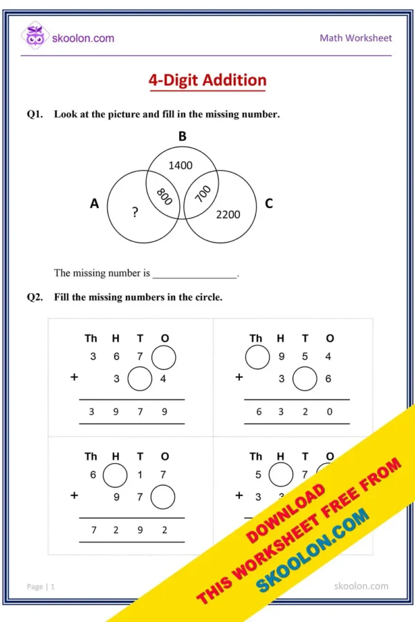 Four Digit Addition Worksheet-4 - skoolon.com - Worksheets Library