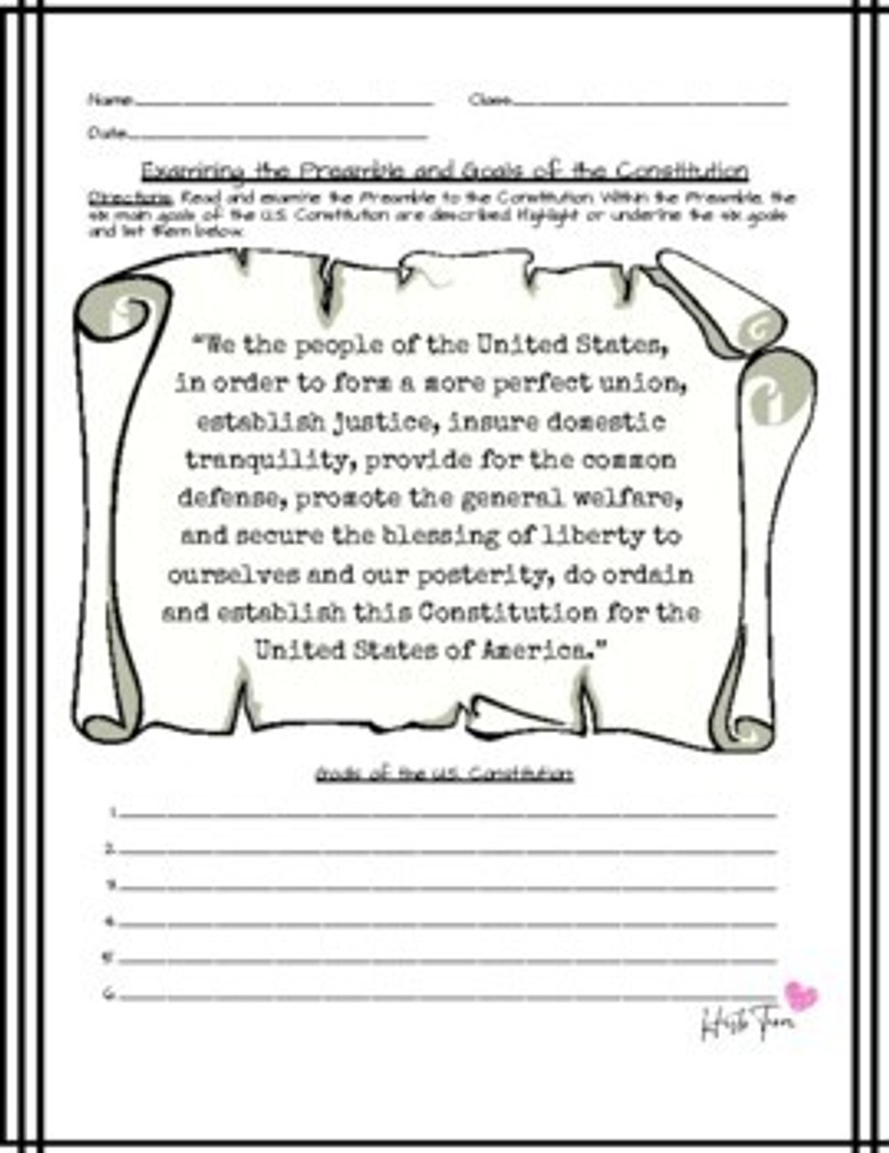 U.S. Constitution. Fourth Grade Social Studies Worksheets and ...