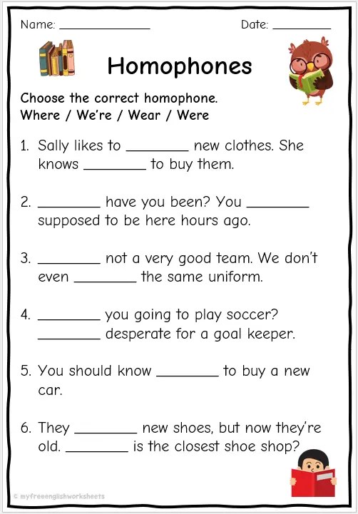 Homophone Worksheets - Where, Wear, Were, Were | English Worksheets ...