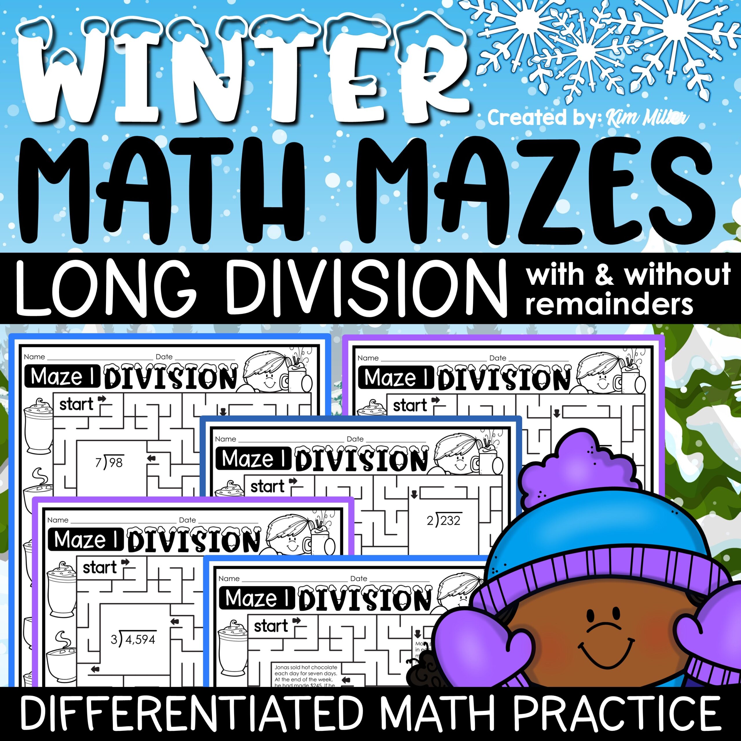 Winter Math Activities Long Division Practice Worksheets Division ...