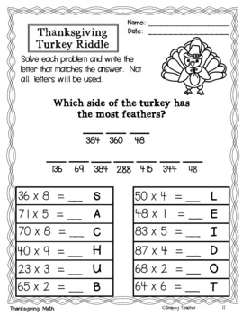 Thanksgiving Math 4th Grade - Worksheets Library