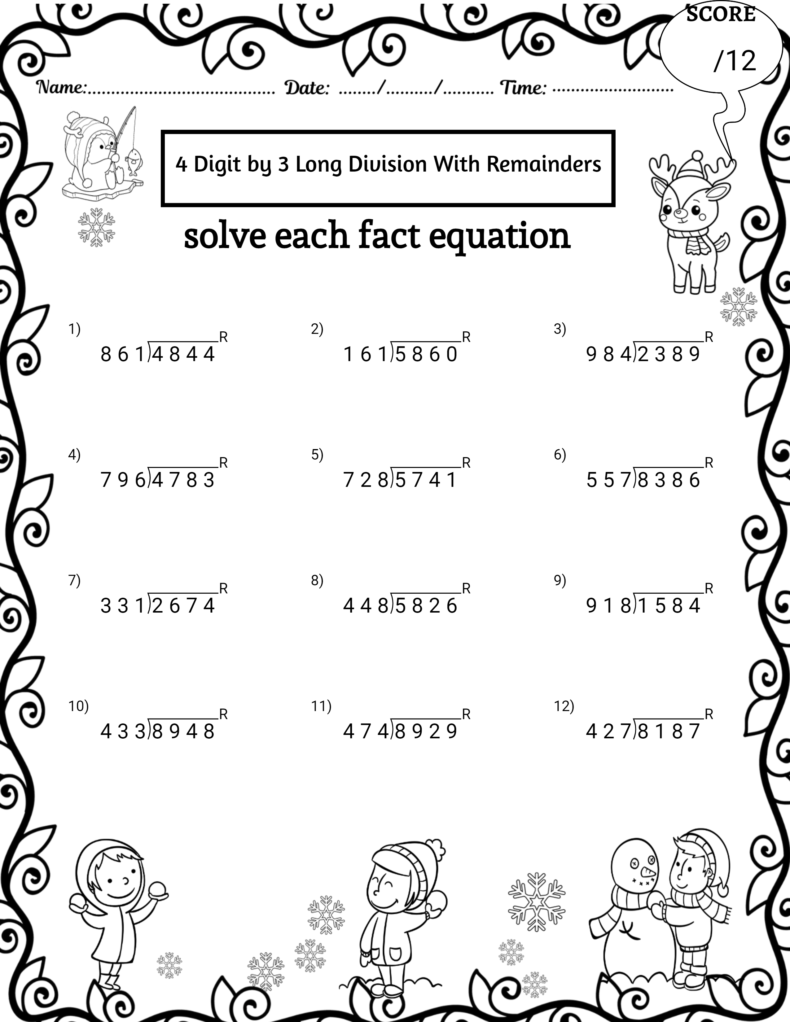 Long Division Problems with Remainders Worksheet by Teach Simple ...